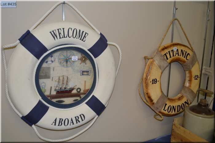 Two decorative life preservers, Titanic and Welcome Aboard