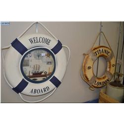 Two decorative life preservers, Titanic and Welcome Aboard