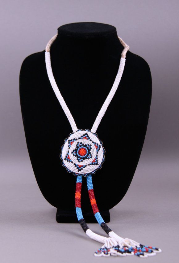 20th Century Hand Beaded Bola tie. Native American