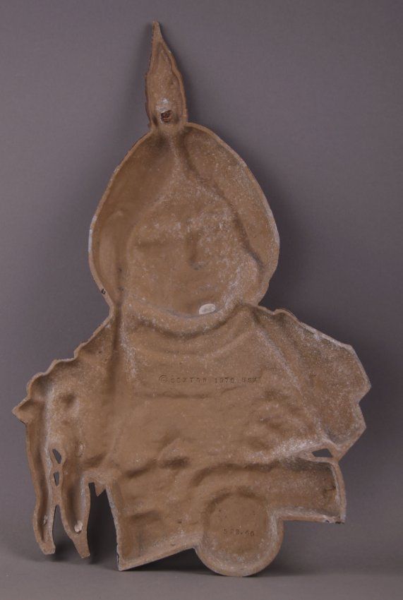 Indian Chief Sexton metal wall plaque, 1970 USA.