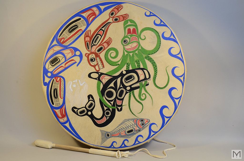 20.5" Painted Elk Hide Drum by Haisla Artist Barry Wilson - Kemano ...