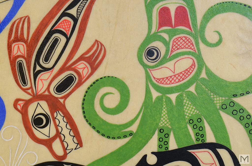 20.5" Painted Elk Hide Drum by Haisla Artist Barry Wilson - Kemano ...