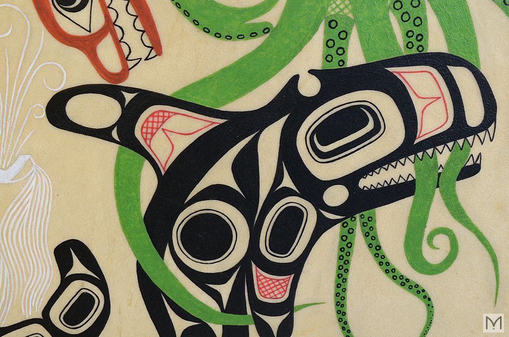 20.5" Painted Elk Hide Drum by Haisla Artist Barry Wilson - Kemano ...