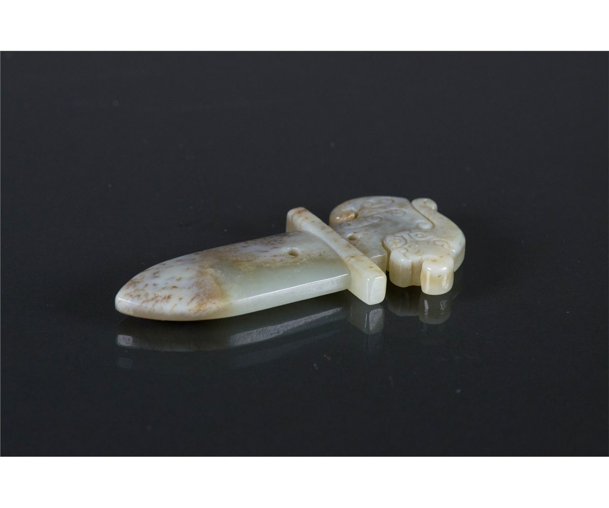 Chinese Archaistic White Jade Carved Dagger