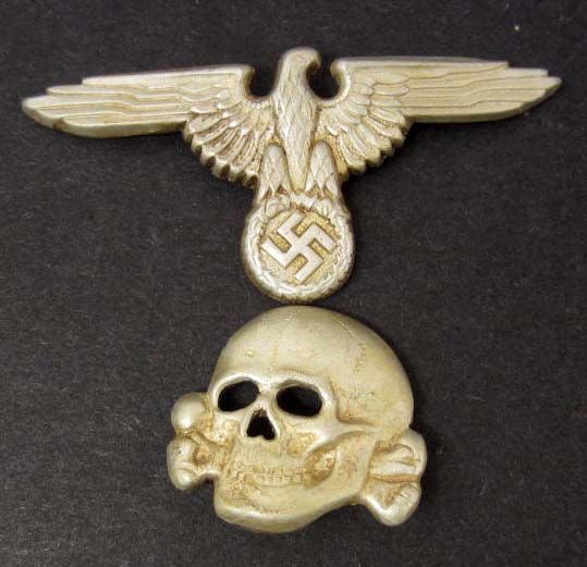 SET OF GERMAN NAZI WAFFEN SS VISOR HAT BADGES