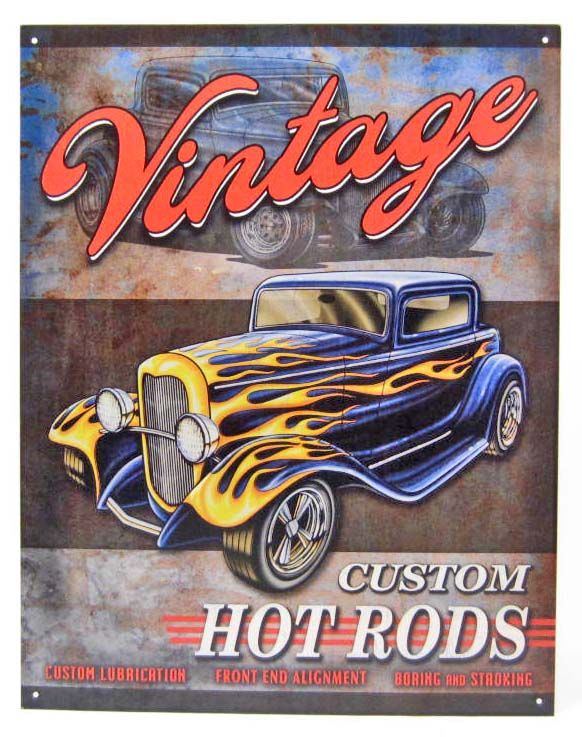 VINTAGE CUSTOM HOT RODS METAL SIGN