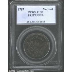 1787 COPPER Vermont Copper, BRITANNIA AU50 PCGS. Ryder-13, Bressett 17 ...