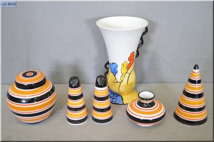 Selection of Brian Wood pottery including hand painted vase, shakers ...