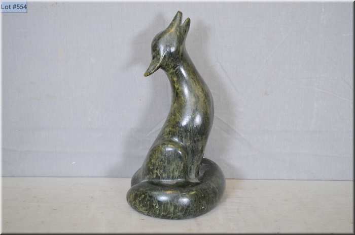 Soapstone carving of a howling coyote signed Peter Labbe, Calgary 1971 ...