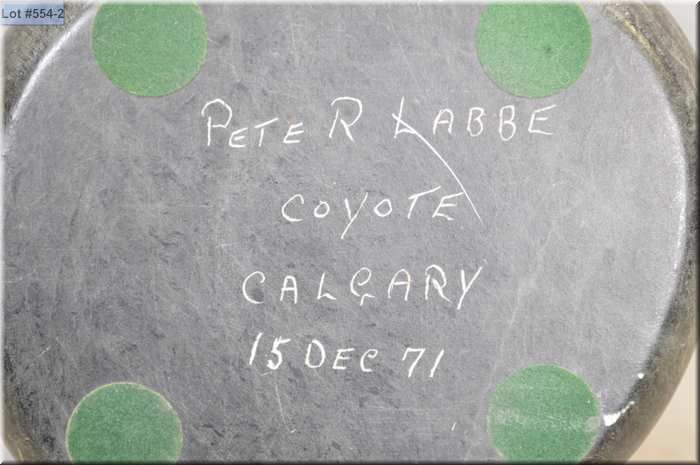 Soapstone carving of a howling coyote signed Peter Labbe, Calgary 1971 ...