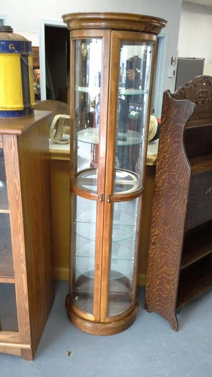 Round front glass and wood display cabinet