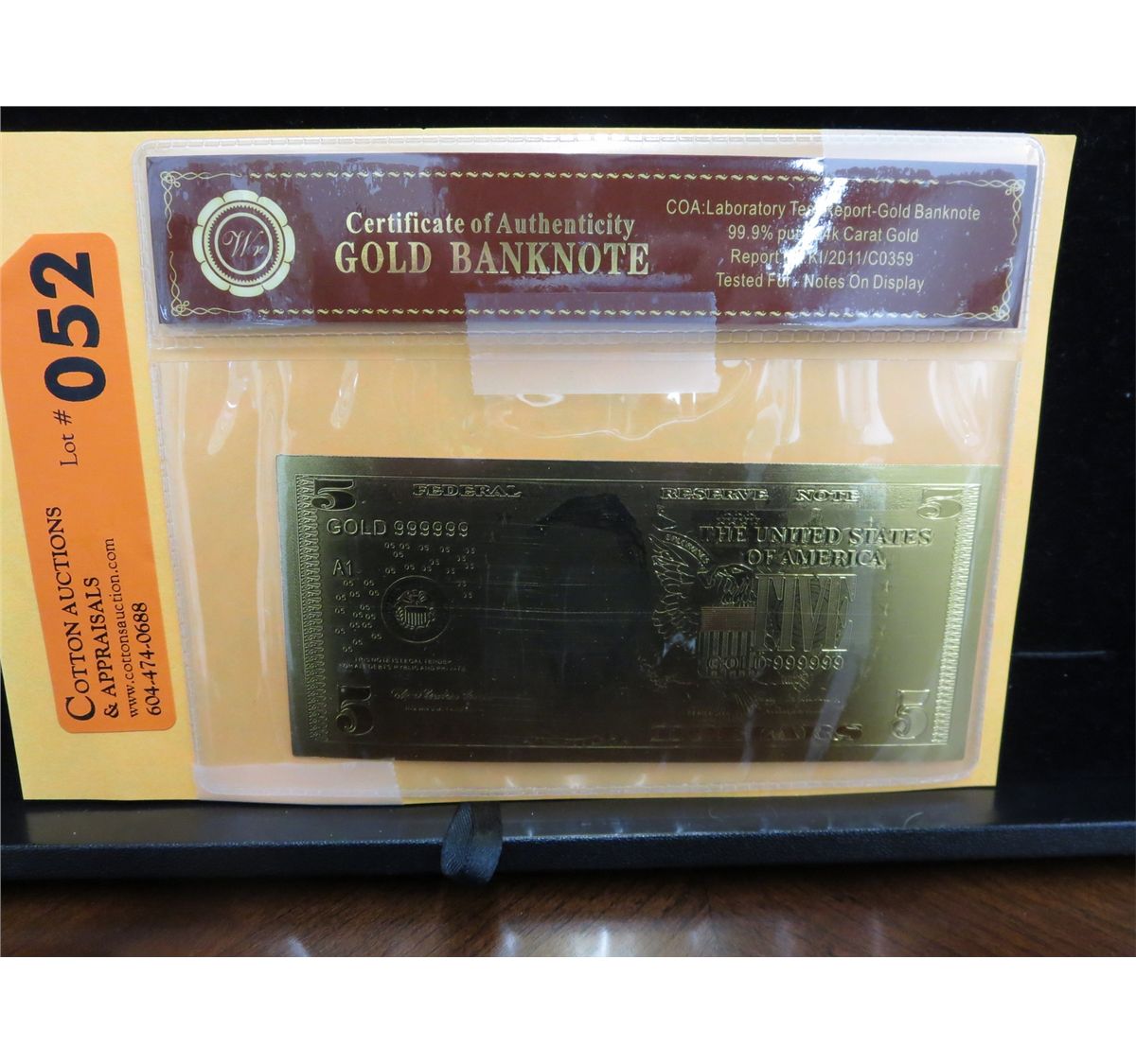 .999 Pure gold bank note