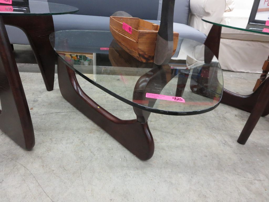 NEW - glass top tri-corner cocktail table