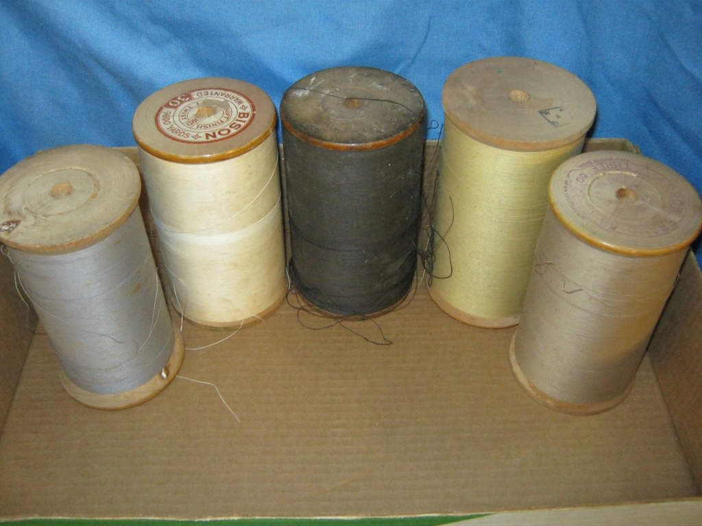 5 Vintage Large Spools Of Thread
