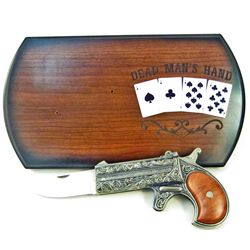 Deadman's Hand Gun Knife with Wood Display Stand