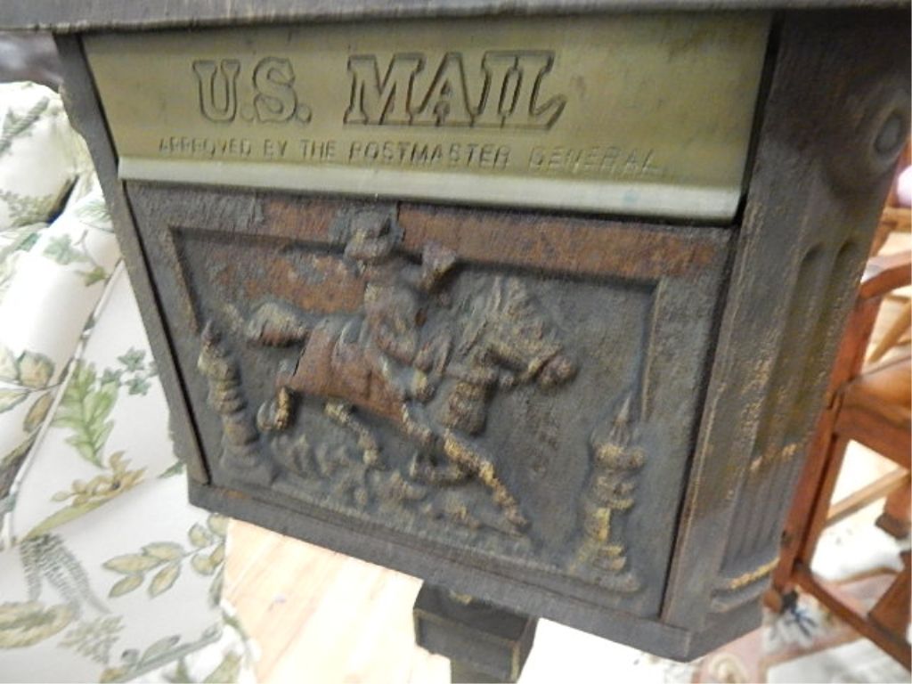 HEAVY CAST IRON AND BRASS MAIL BOX ON PEDESTAL BASE - "US MAIL ...