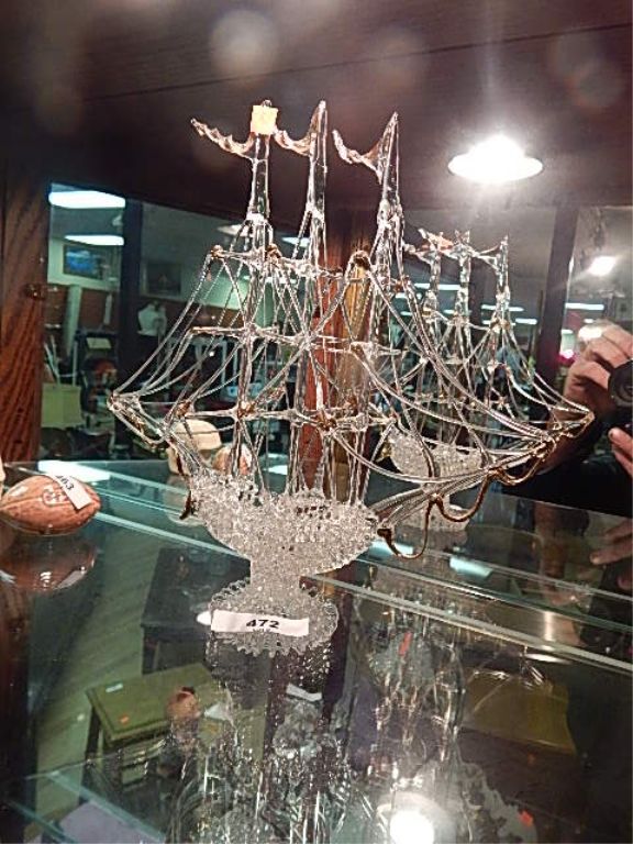 HAND BLOWN GLASS - SAILING SHIP - CLEAR WITH GOLD ACCENTS - RETAIL ...