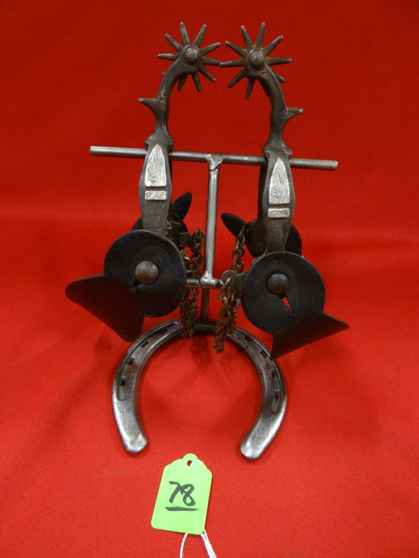 Iron drop shank spurs, w/ modern heavy silver overlay
