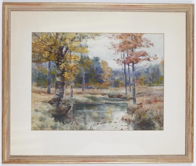 Melbourne Hardwick Watercolor Painting of Trees & River