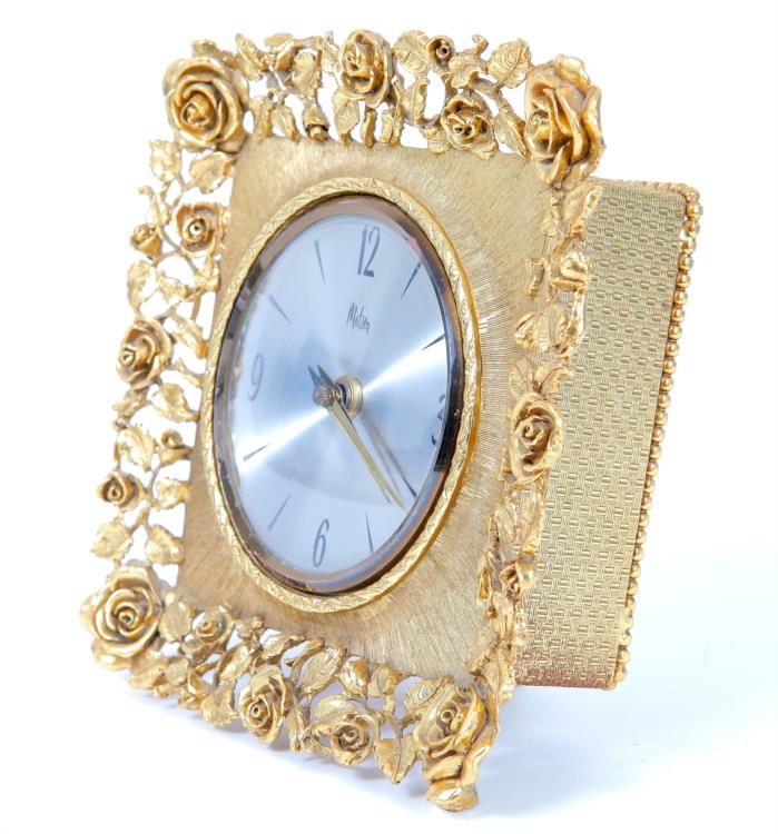 Vintage Matson Gold Floral Quartz Desk Clock