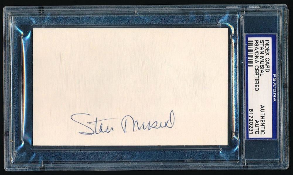 Stan Musial Signed 3x5 Index Card (PSA Encapsulated)