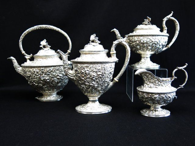 Silver 4 piece Kirk & Son repousse tea set