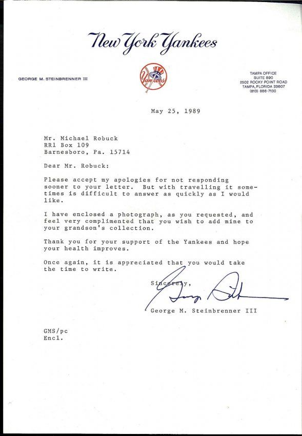George Steinbrenner Signed Letter on Yankee Letter Head