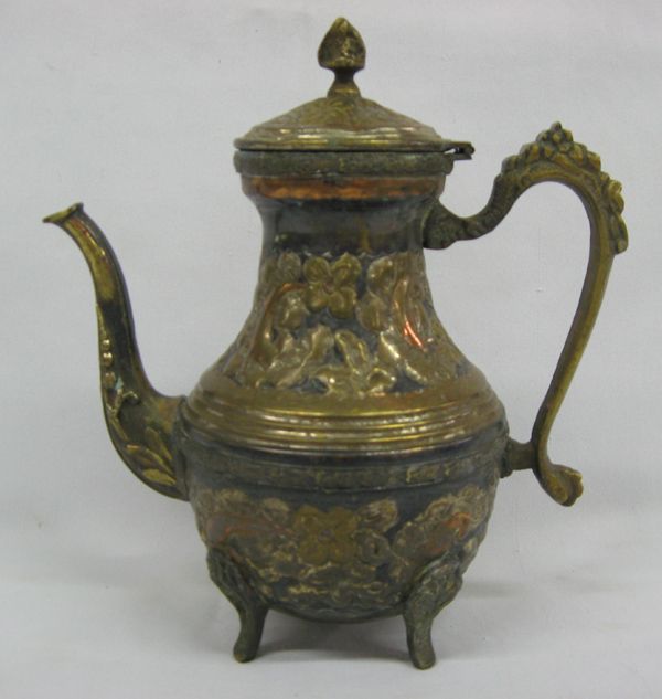 Antique Estate East Indian Brass Tea Pot 8x8