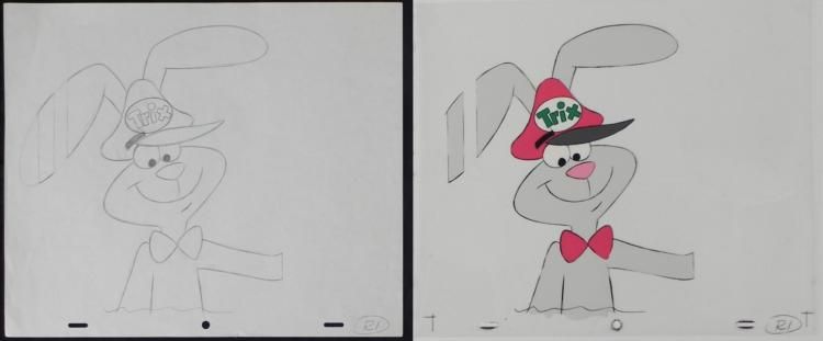 Orig Big Smile Art Cel Drawing Animation Trix Rabbit