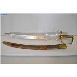 Antique Short Sword w/22" blade, turned wooden handle, brass guard, w ...