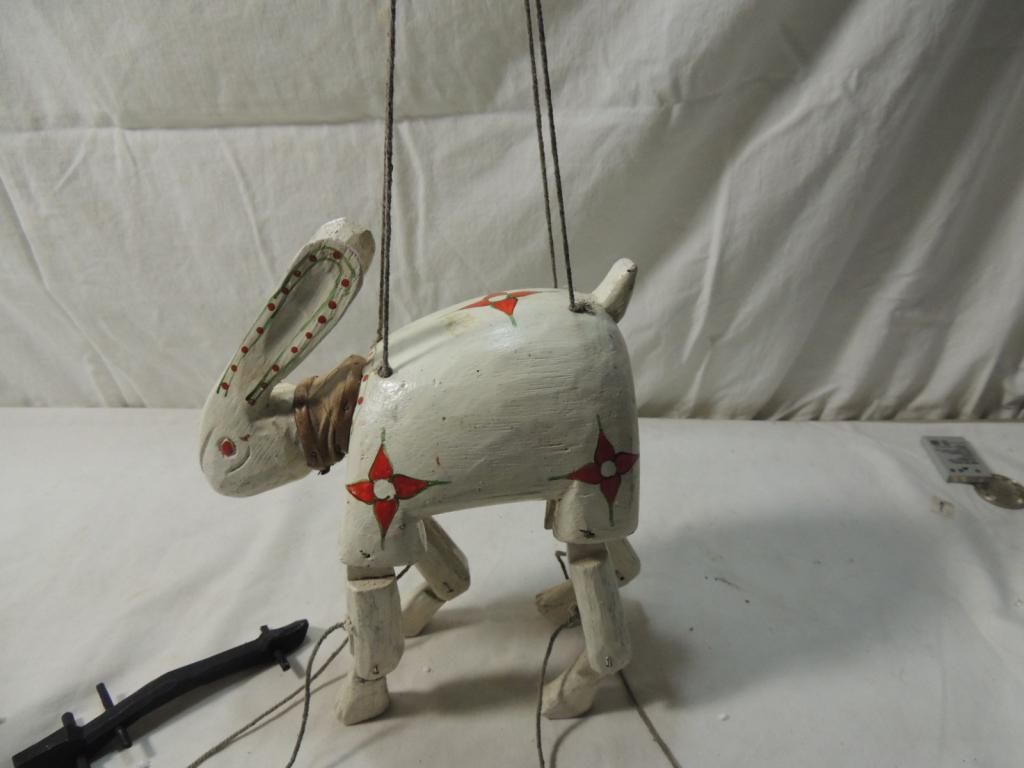 ANTIQUE WOODEN MARIONETTE RABBIT PUPPET