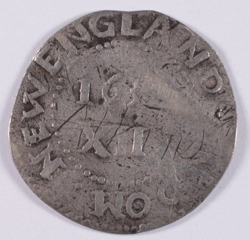 1652 OAK TREE SHILLING VF VERY RARE, TYPICAL MARKS FROM STRIKING