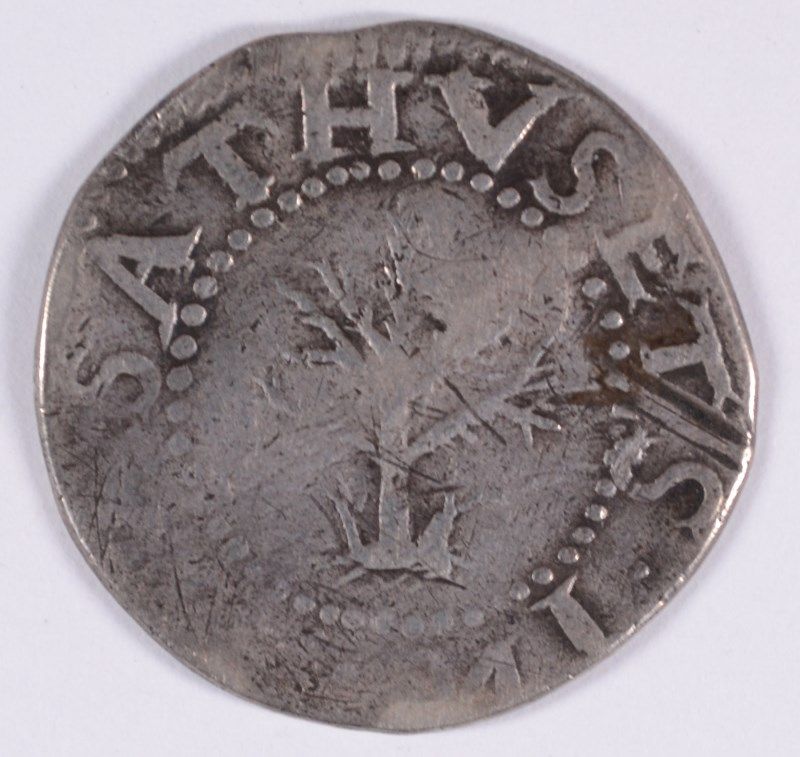 1652 OAK TREE SHILLING VF VERY RARE, TYPICAL MARKS FROM STRIKING