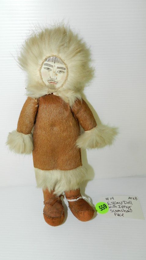 Antique / Vintage Eskimo doll ivory face CA 1920