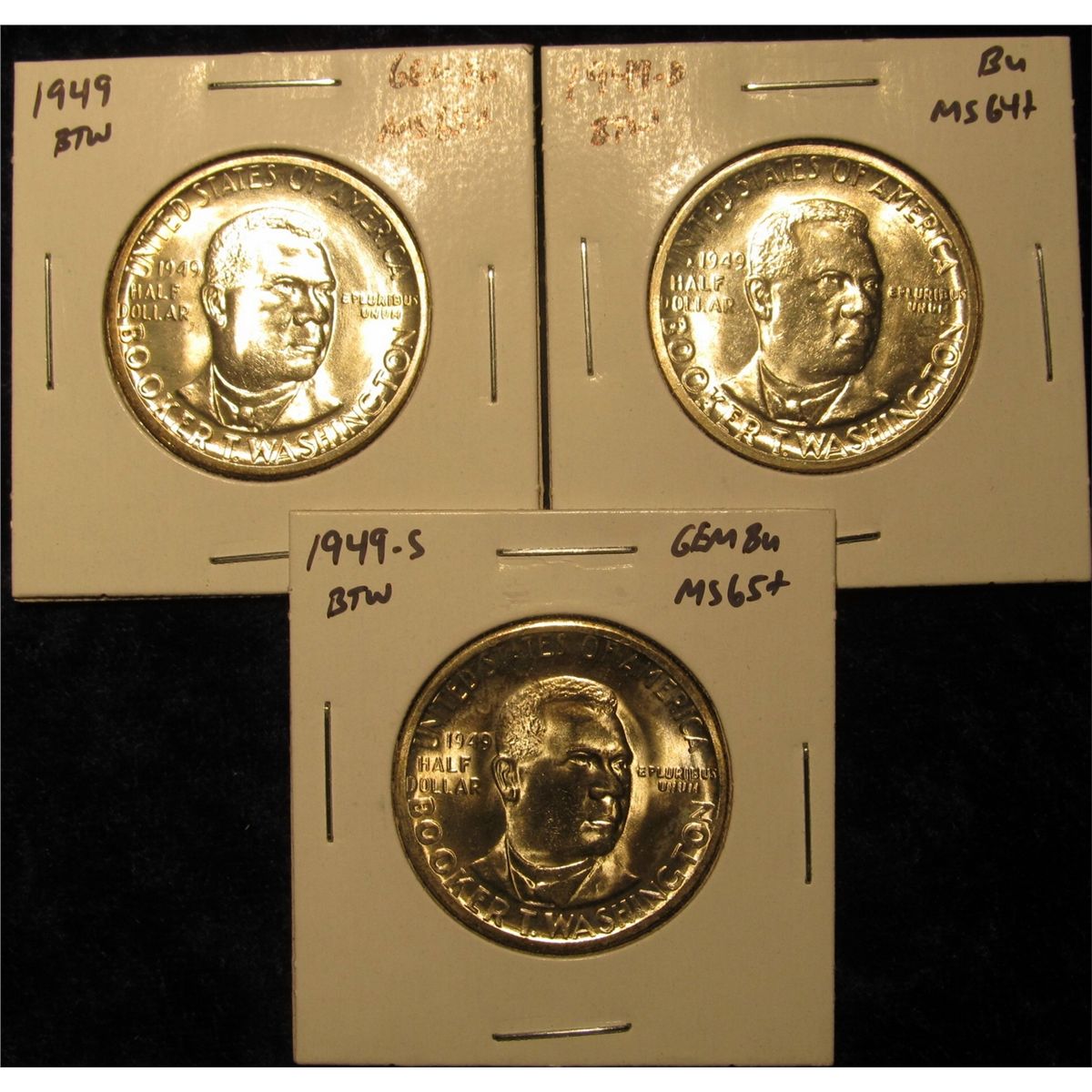 1429. 1949 PDS 3 coin set of Booker T. Washington commemorative Half ...