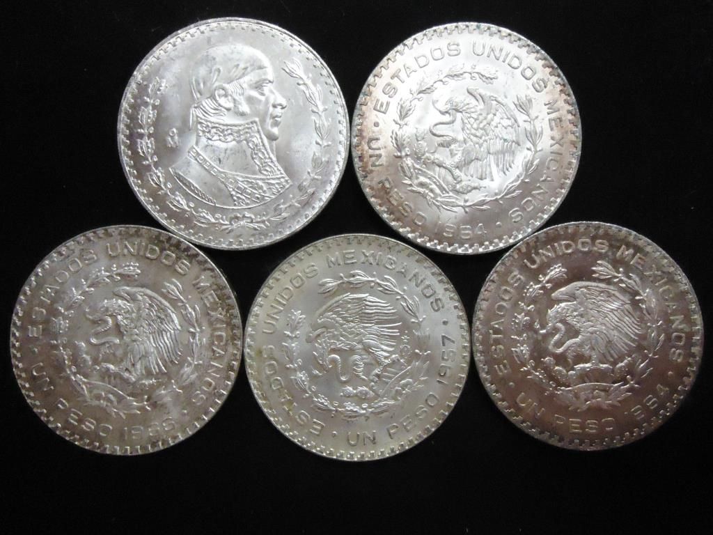 5 ASSORTED MEXICO SILVER PESOS