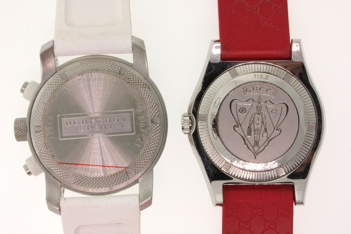 WATCH: [1] Men's St. Steel Gucci Pantheon 300M watch; black monogram ...