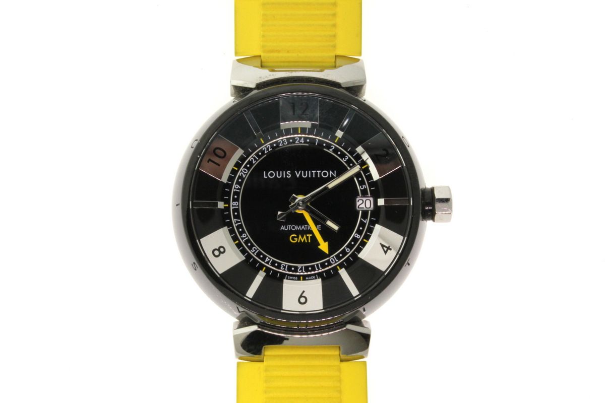 WATCH: [1] Men's St. Steel Louis Vuitton Tambour 100M watch; black face ...