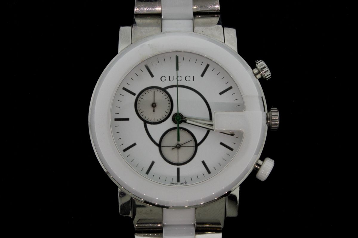 WATCH: [1] Stainless steel and white ceramic unisex Gucci Chronograph ...