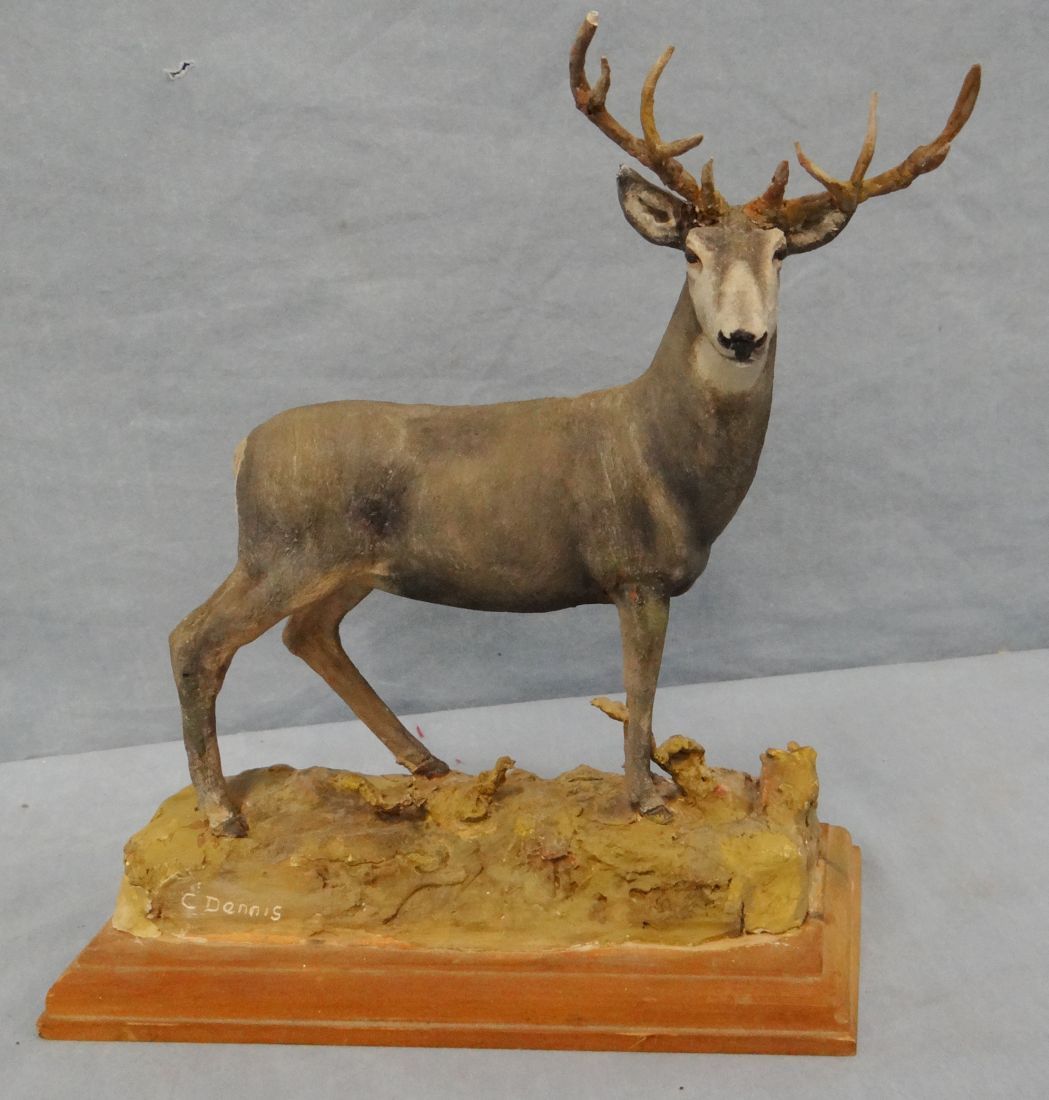 Curt Dennis "5 Point Buck" sculpture, plasterof paris, one of a kind