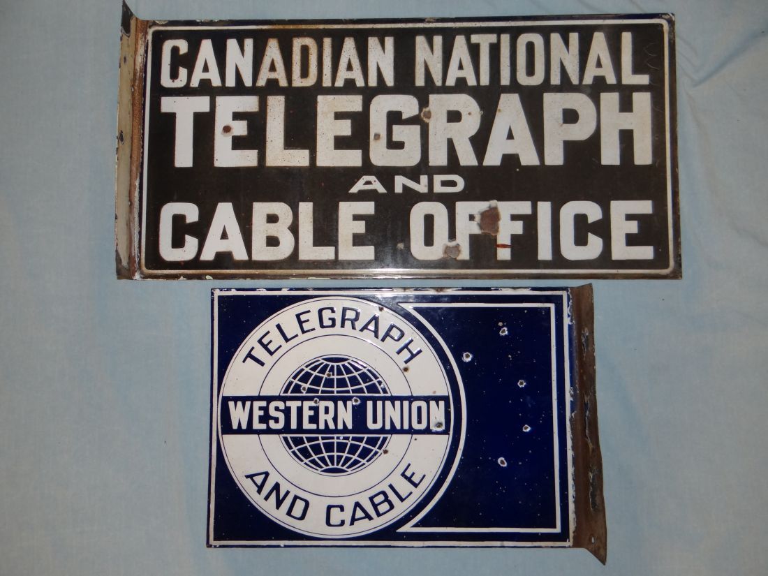 Western Union Telegraph & Cable enamel sign, 11" x 16" & Canadian ...