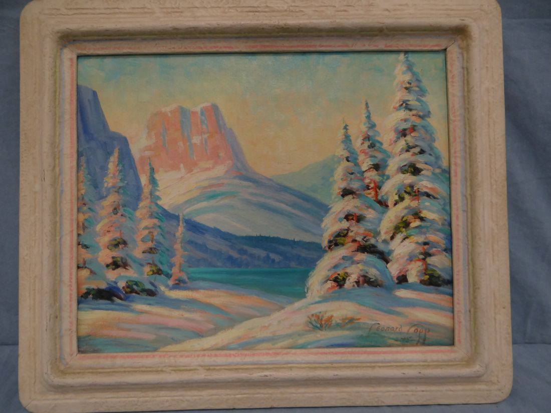 Leonard Lopp, winter mountain scene, original oil on canvas, 20" x 16 ...