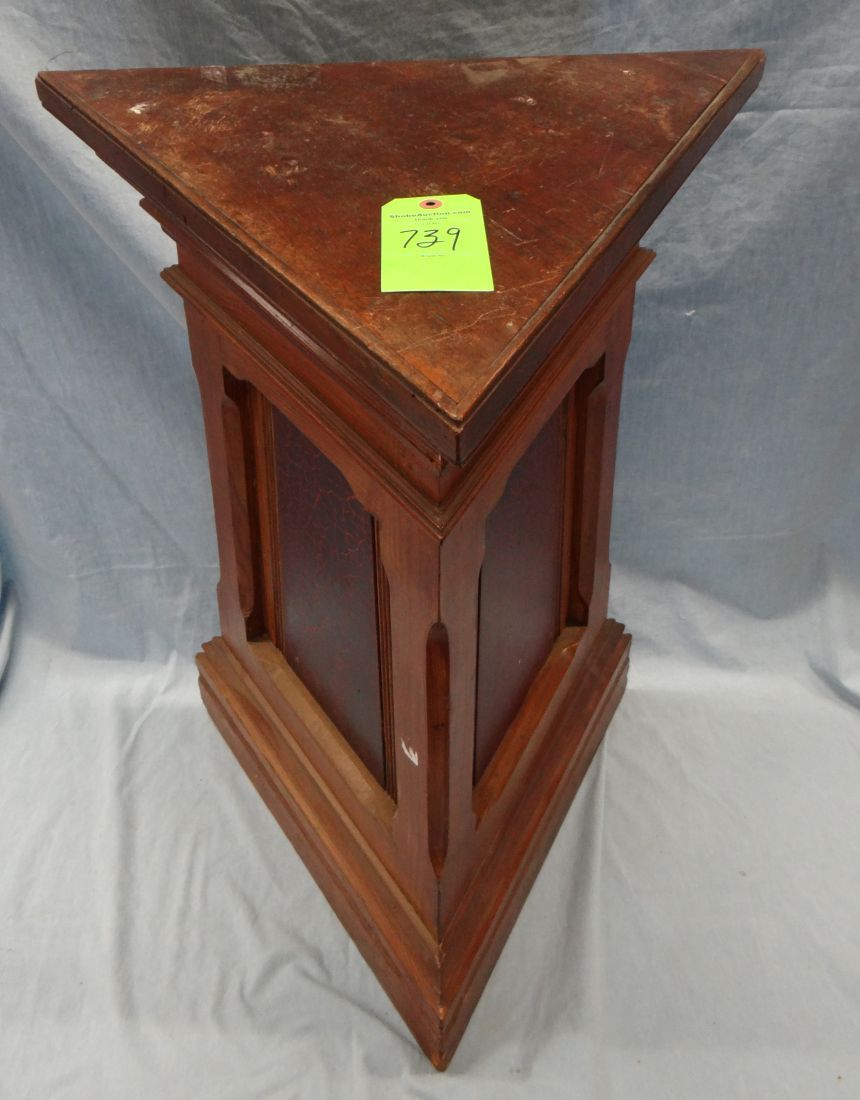 Walnut triangle pedestal, 31" h