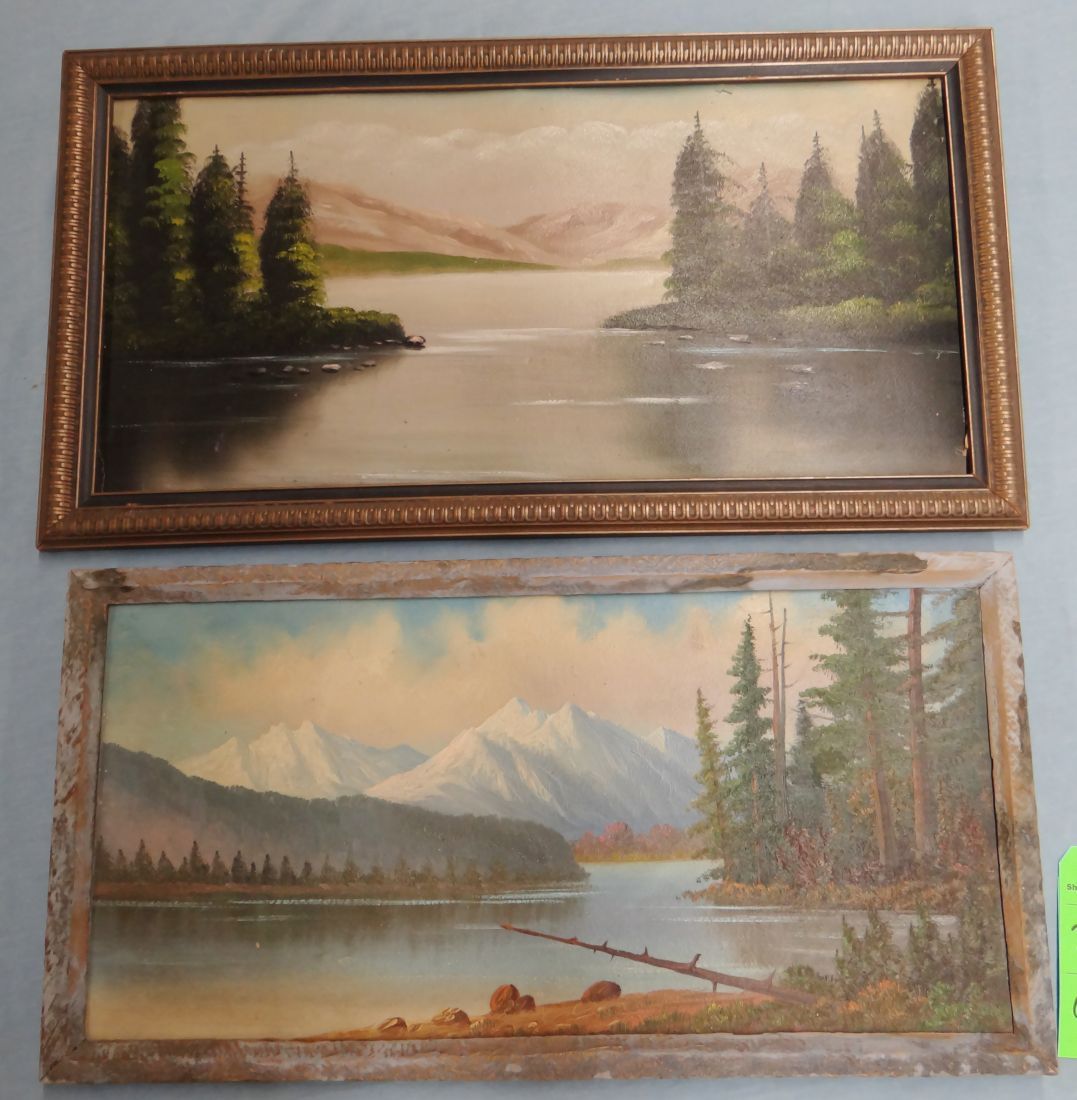 2 Leonard Lopp paintings, Glacier Park, both 12" x 24", framed