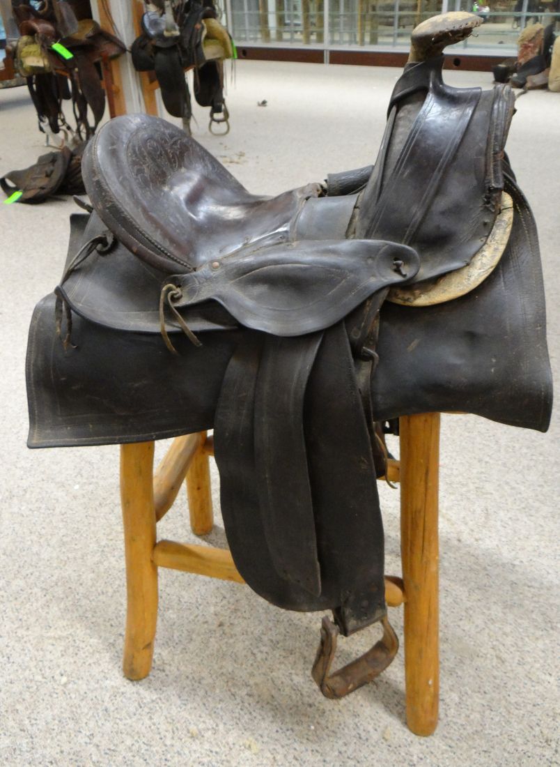 Sam Stagg rigged saddle, marked VR Goss, Deer Lodge, M. T., rough