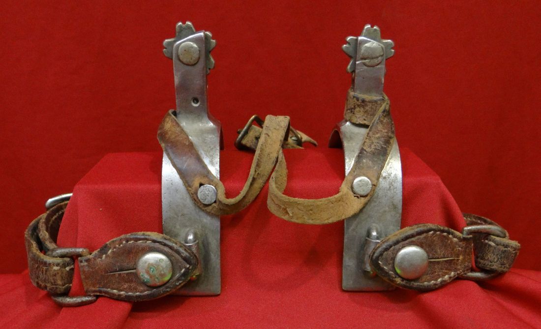Crockett bronc spurs, w/ straps, stainless