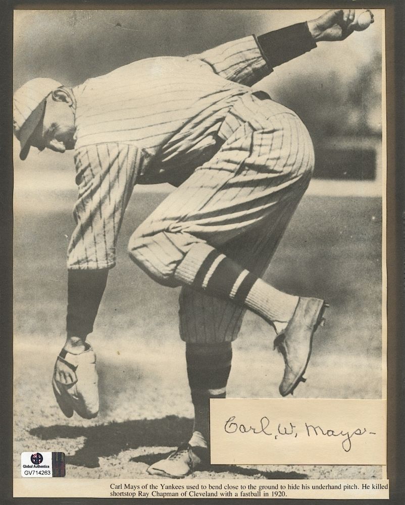 Carl Mays Signed Vintage Cut Attached to 8x10 Photo (JSA ALOA)