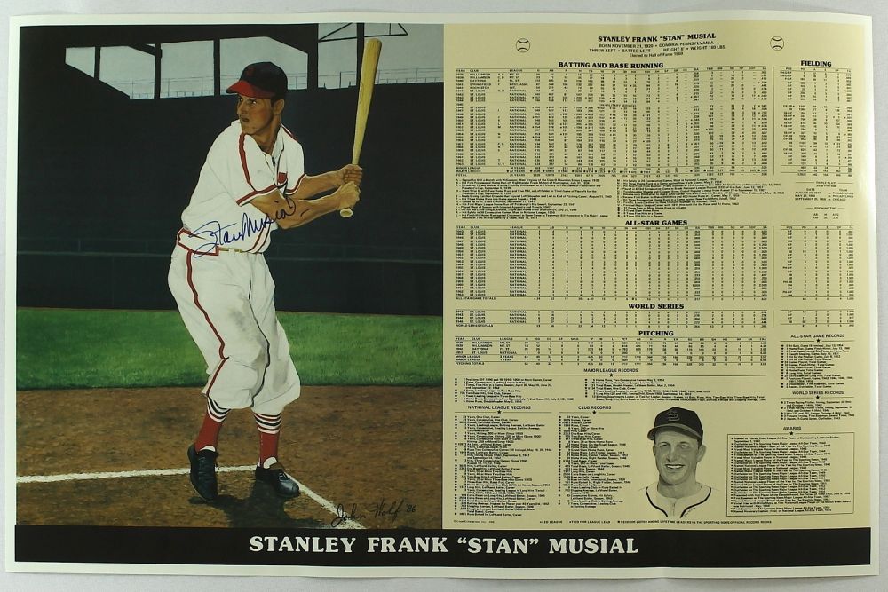 Stan Musial Signed Cardinals 13x21 Lithograph with Career Stats (JSA ALOA)