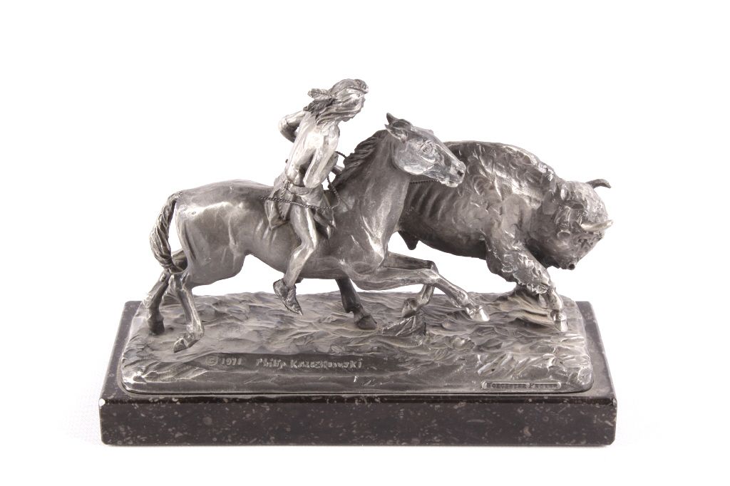 Buffalo Hunt Pewter Sculpture Philip Kraczkowski T