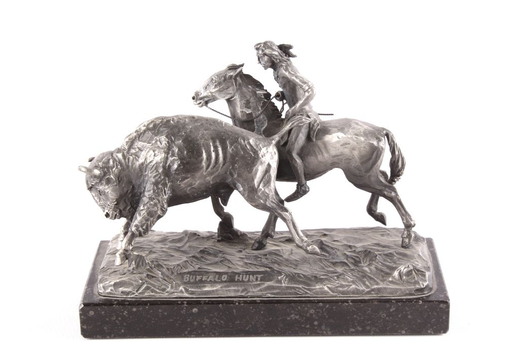 Buffalo Hunt Pewter Sculpture Philip Kraczkowski T
